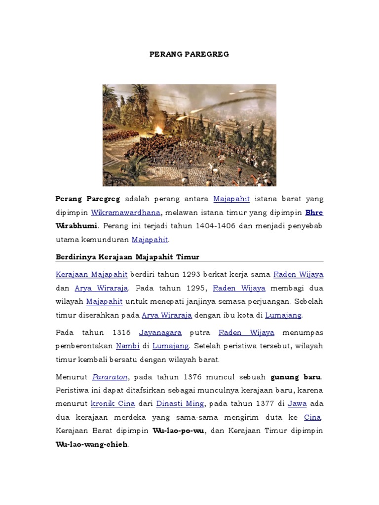 PERANG PAREGREG: PERISTIWA YANG MENJADI PENYEBAB KEMUNDRAN MAJAPAHIT | PDF
