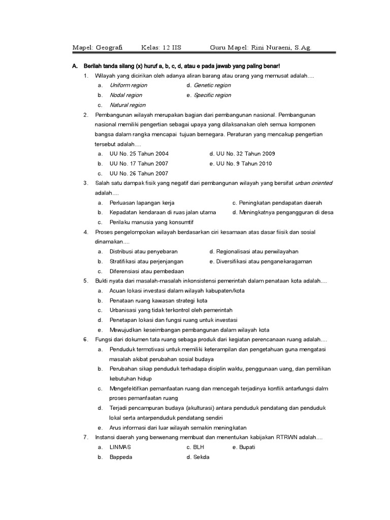 Rini NUraeni - Soal GEOG - Kls 12 | PDF