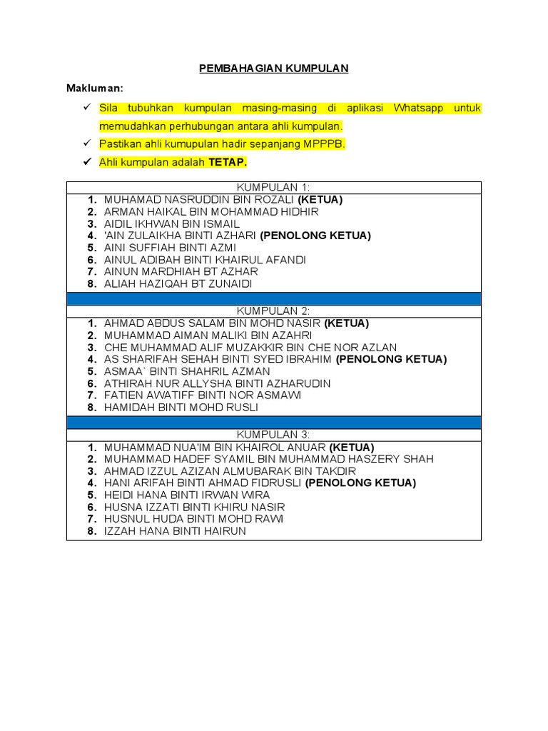 Pembahagian Kumpulan PPPB | PDF