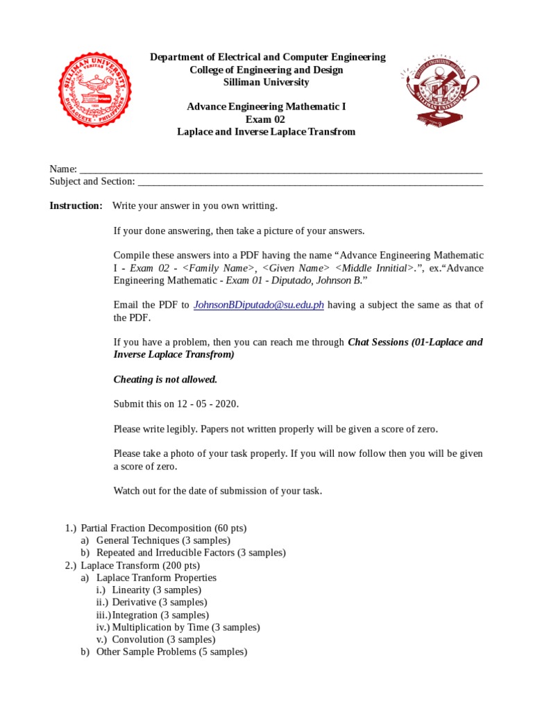 MECE 200 - Advance Engineering Mathematics I - Exam 02 | PDF