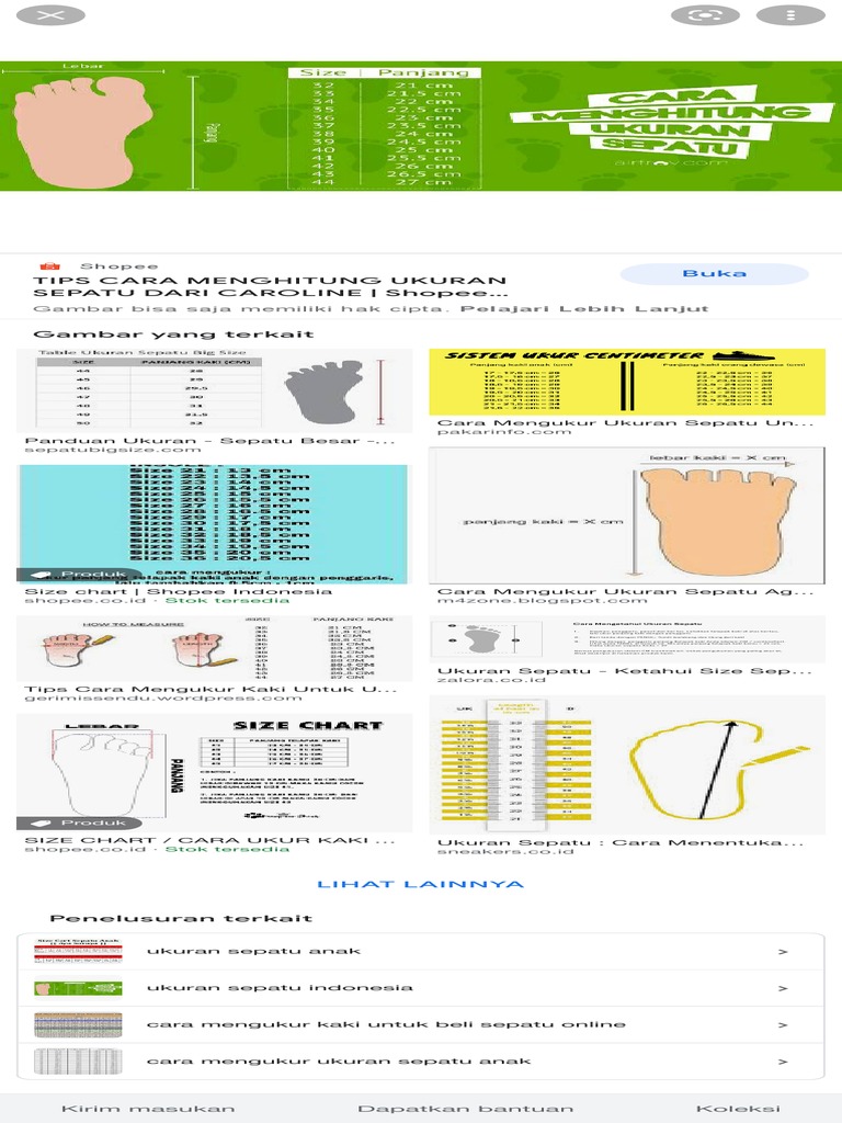 Cara Hitung Ukuran Sepatu Shopee | PDF