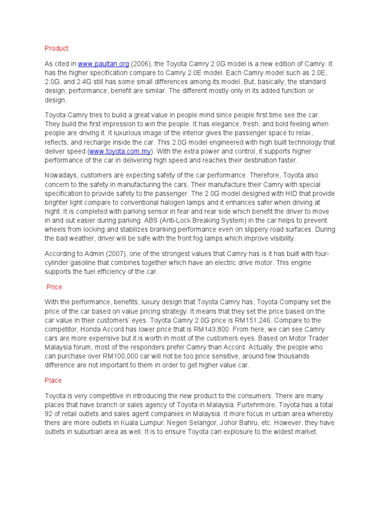 4P Marketing Mix Part 2 | PDF | Toyota | Advertising