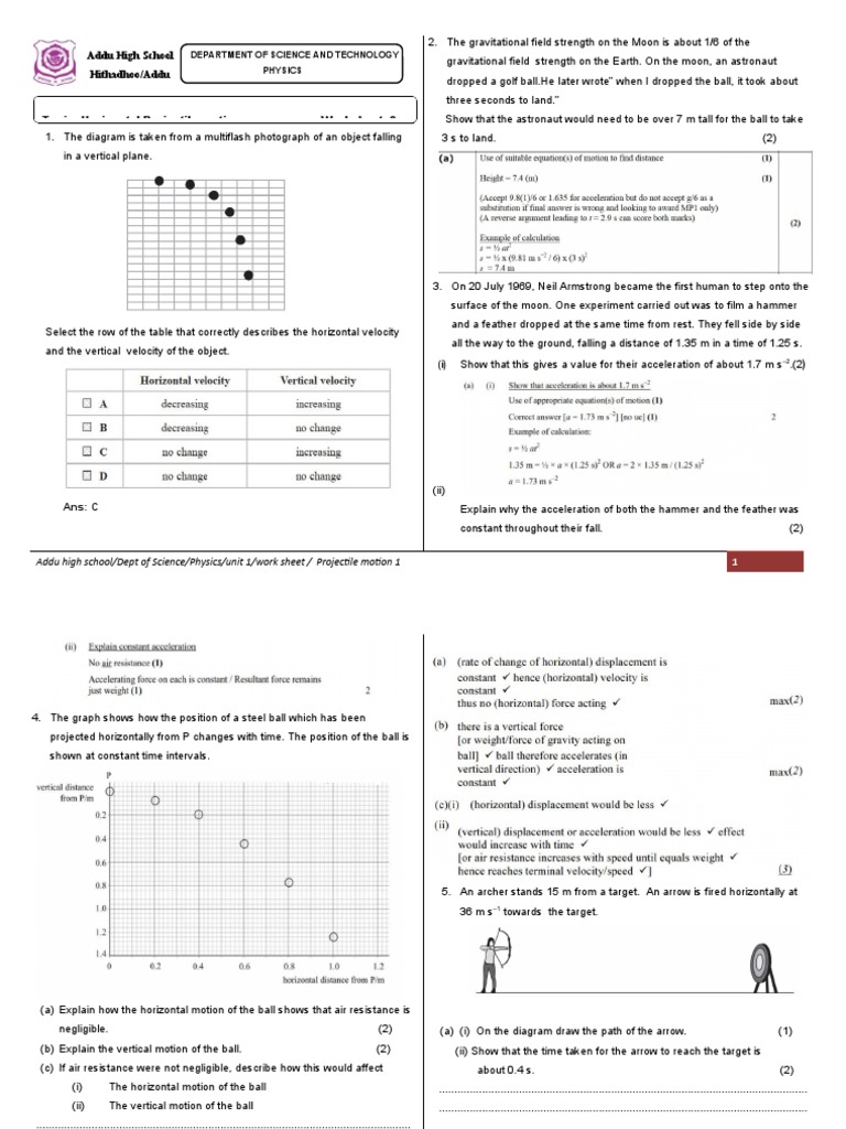 Horizontal Projectile Motion - Past Paper Qns - Ms | PDF | Projectiles ...