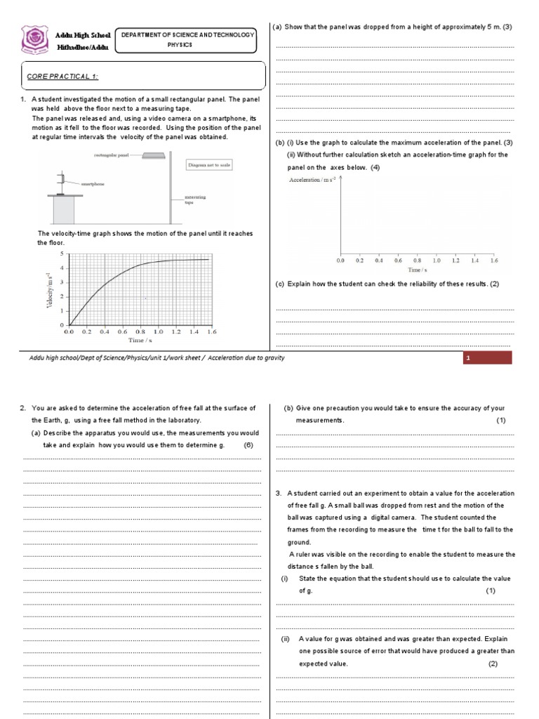 Core Practical 1 Questions | PDF | Acceleration | Gravity