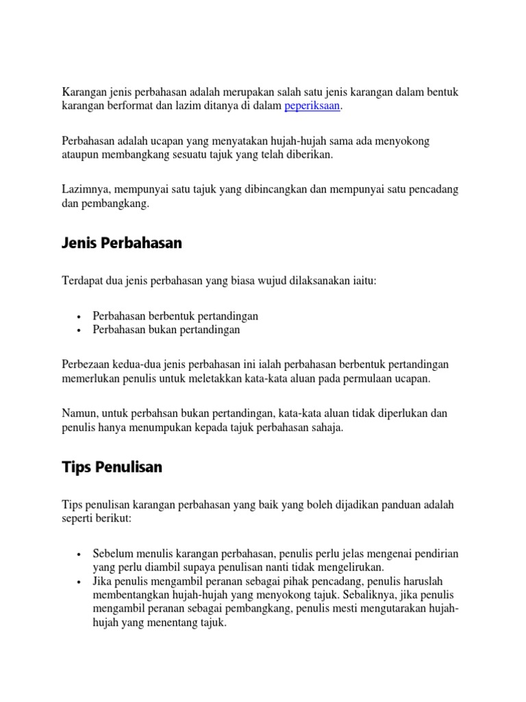 Panduan Dan Contoh Perbahasan | PDF