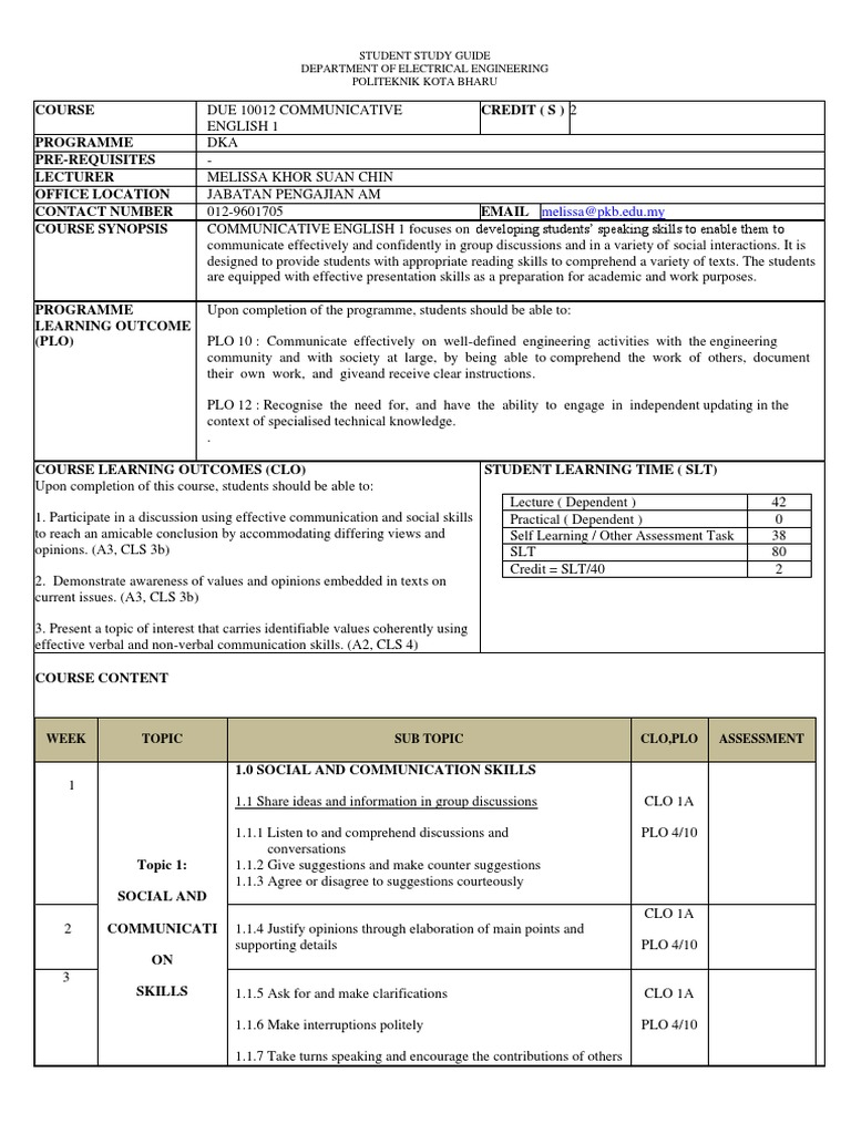 Student Study Guide Department of Electrical Engineering Politeknik ...