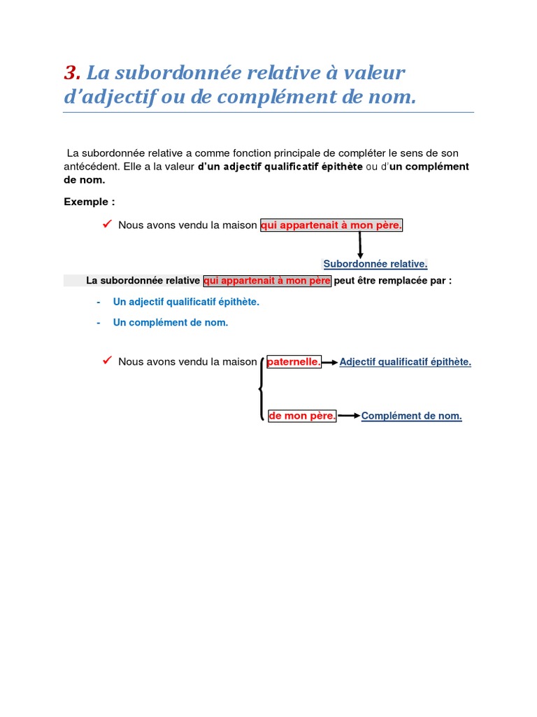 Subordonnée Relative : Adjectif ou Complément de Nom | PDF | Arts du ...