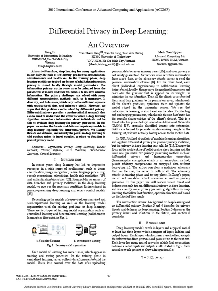 Differential Privacy in Deep Learning: An Overview | PDF | Deep ...
