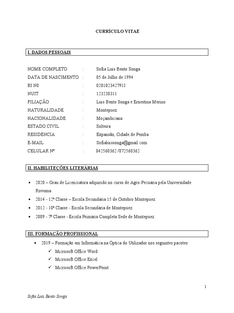 Currículum Vitae Sofia | PDF | Microsoft