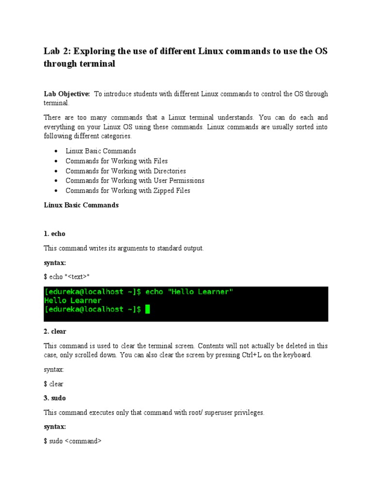 Lab 2: Exploring The Use of Different Linux Commands To Use The OS Through Terminal | PDF | Sudo ...
