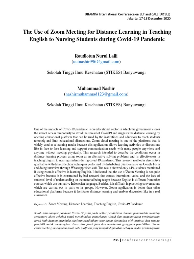 (Coded) 25 the Use of Zoom Meeting for Distance Learning in Teaching ...