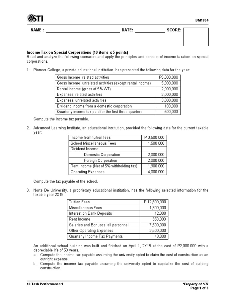 10 Task Performance 1 | PDF | Taxes | Income Tax