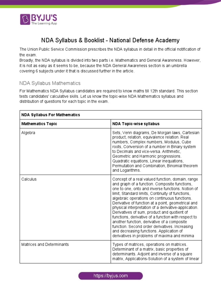 NDA Syllabus and Booklist | PDF | Euclidean Vector | Equations