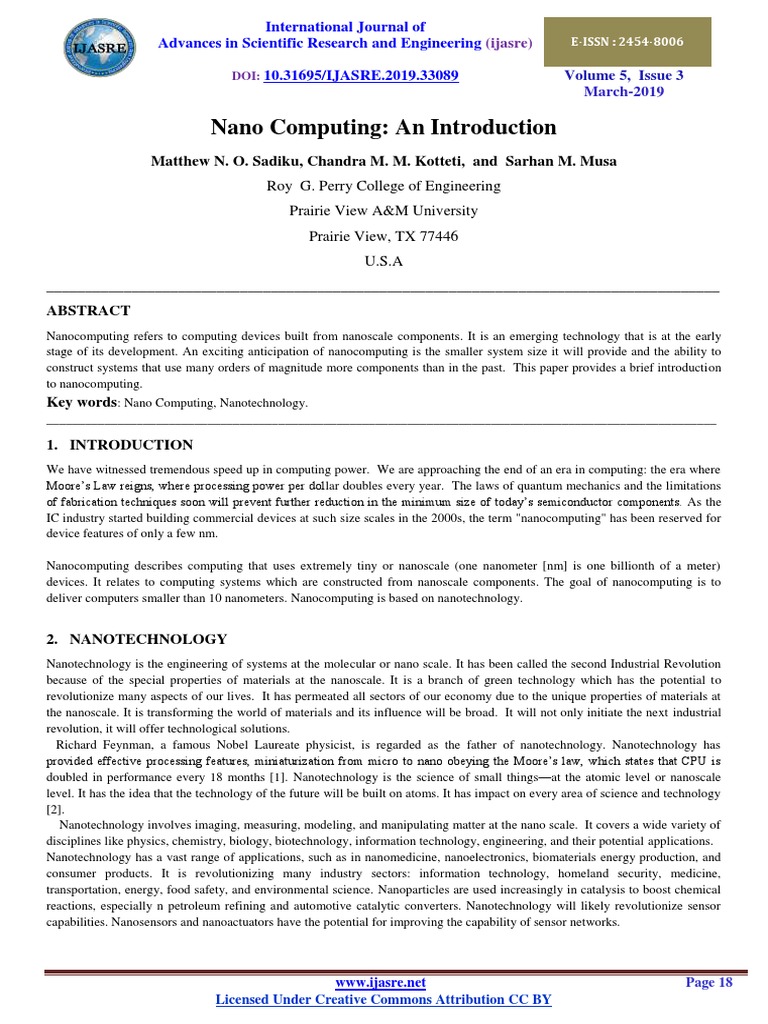 Nano Computing An Introduction | PDF | Nanotechnology | Computing