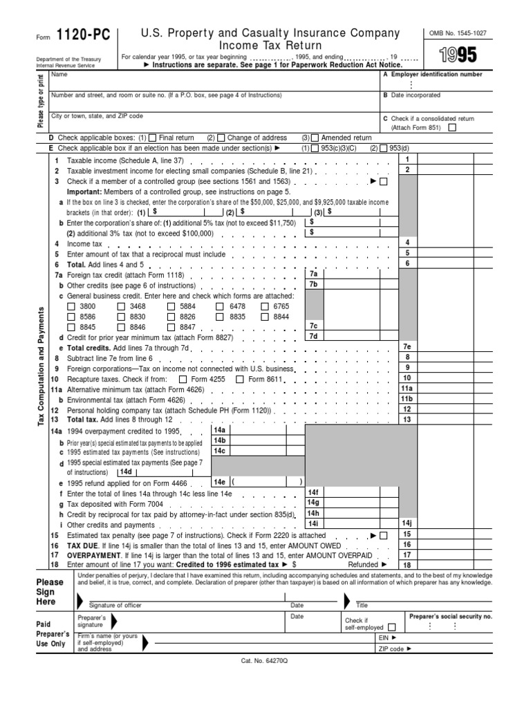 US Internal Revenue Service: f1120pc - 1995 | PDF | Tax Deduction | Irs ...