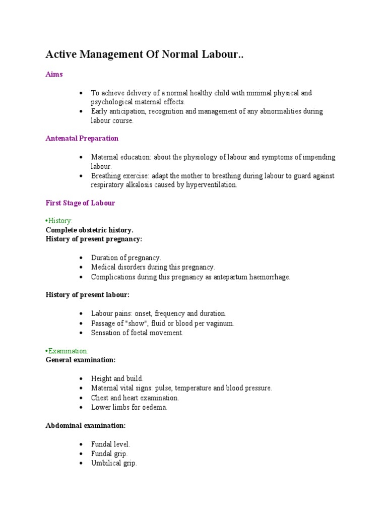 Active Management of Normal Labour | PDF | Childbirth | Pelvis