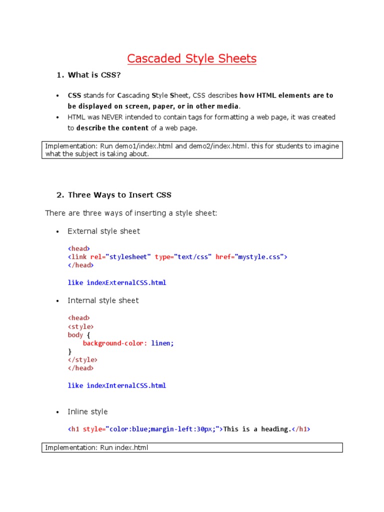 Cascaded Style Sheets: 1. What Is CSS? | PDF