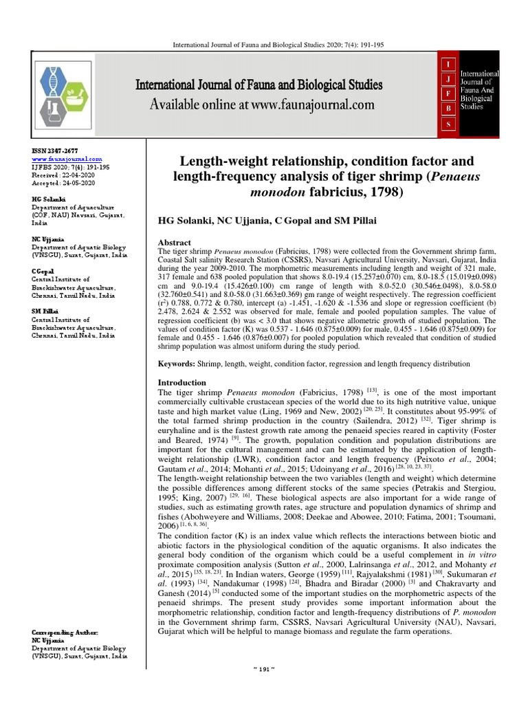 Length-Weight Relationship, Condition Factor and Length-Frequency ...