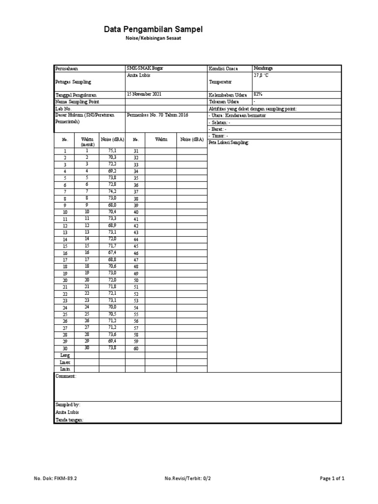 Form Pengukuran Kebisingan | PDF