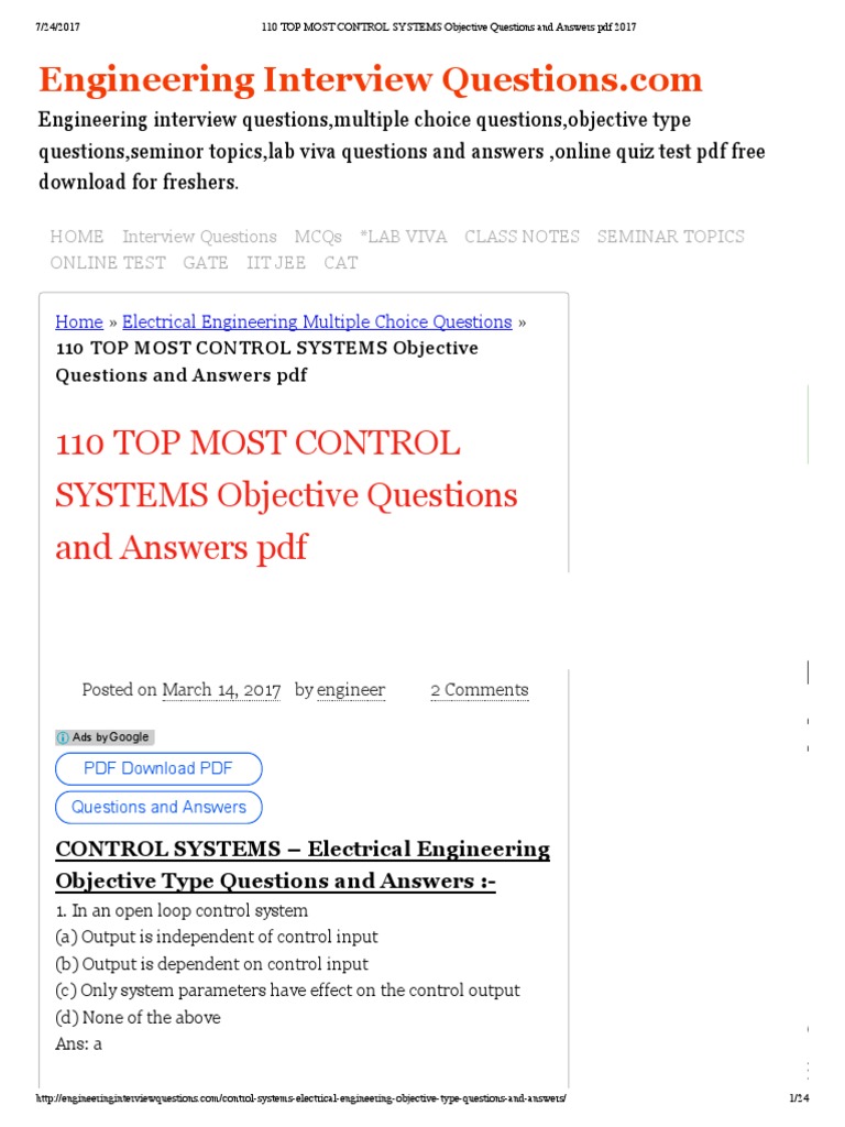 Start Download - View PDF: 110 Top Most Control SYSTEMS Objective ...