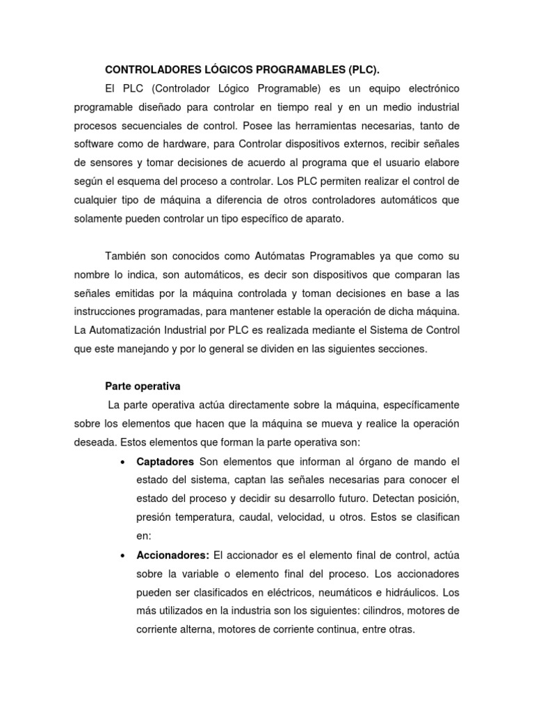Controladores Lógicos Programables (PLC) | PDF | Controlador lógico ...