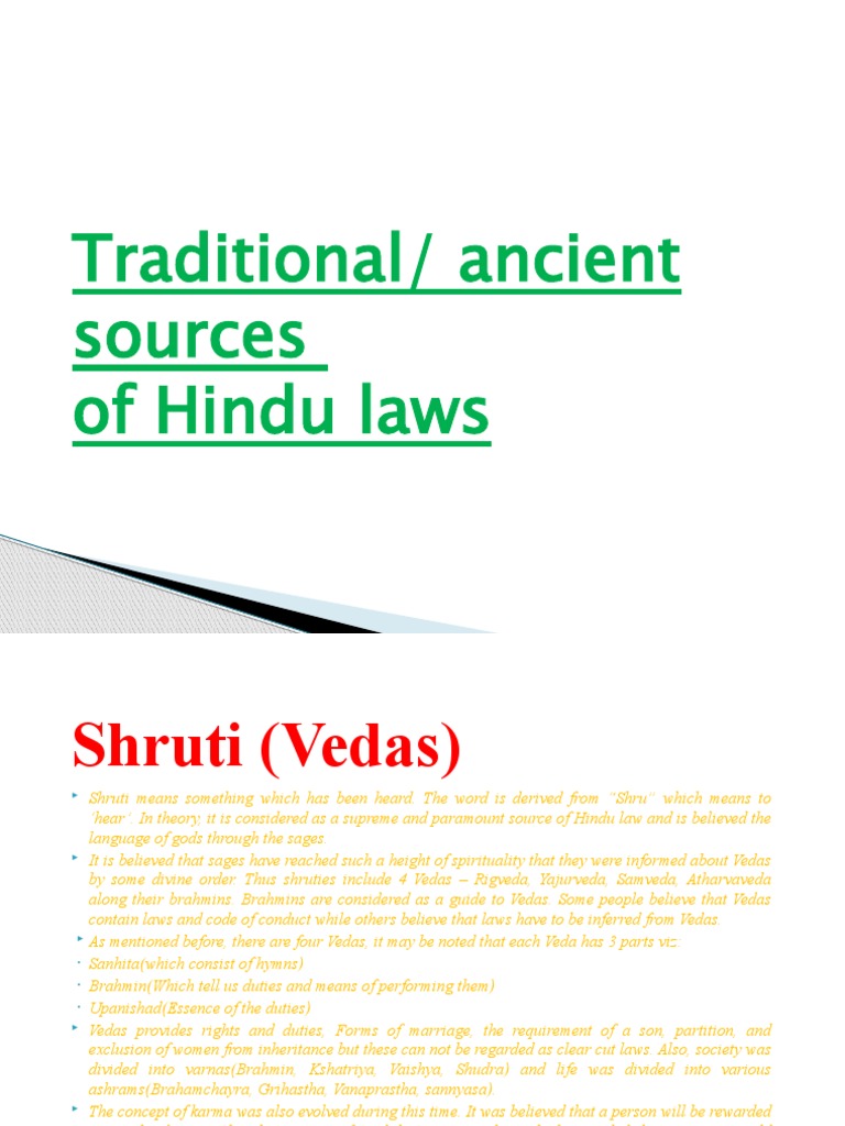 Ancient Sources of Hindu Law Explained | PDF | Vedas | Equity (Law)