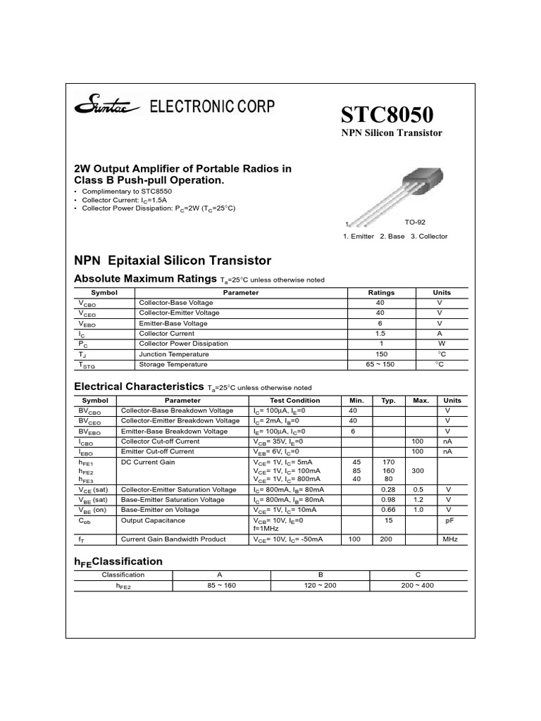 NP N Epitaxial Silicon Transistor: 2W Output Amplifier of Portable ...