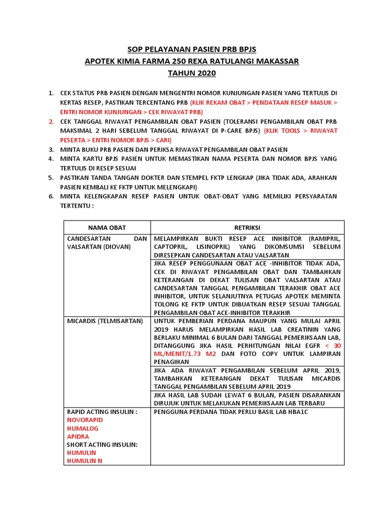 Sop Pelayanan Pasien PRB BPJS | PDF