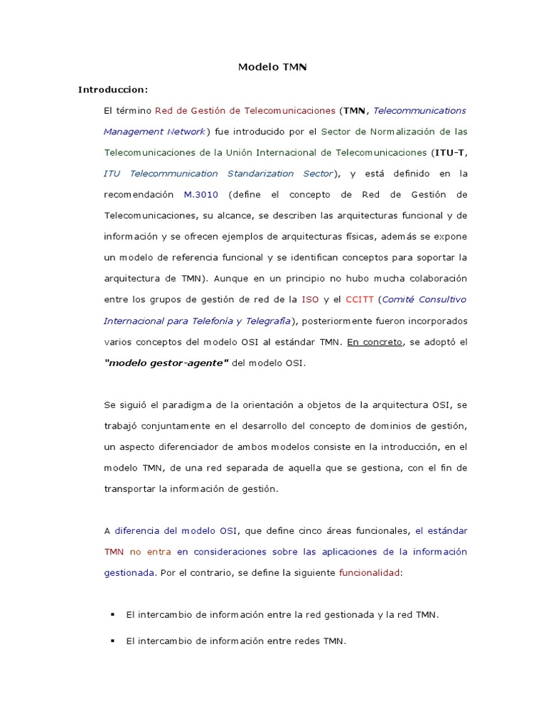 Modelo TMN Docx Introduccion | PDF | Modelo osi | Informática
