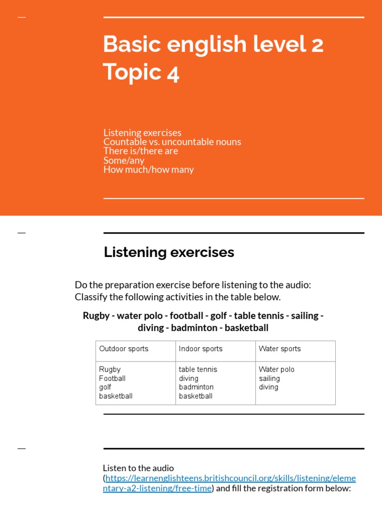 Basic English Level 2 Topic 4 | PDF | Grammatical Number | Plural