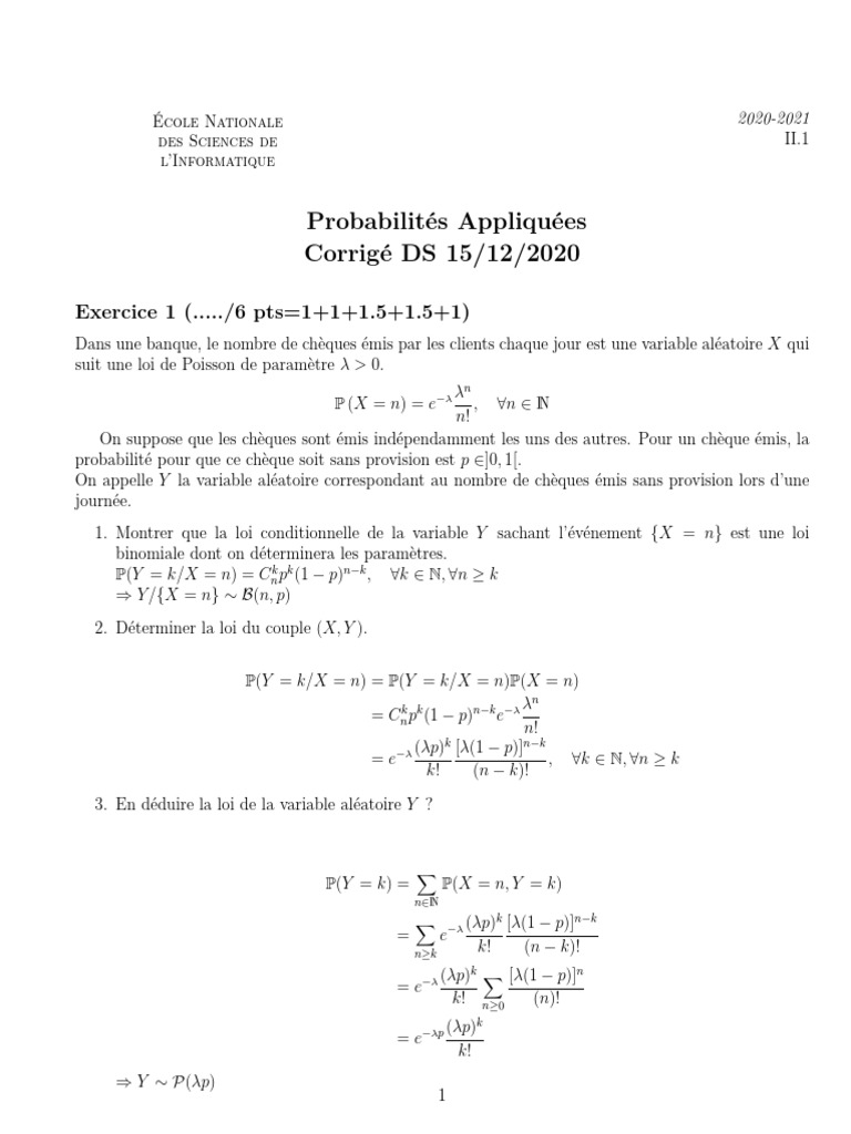Corrigé DS 20-21 | PDF | Probabilité | Mathématiques