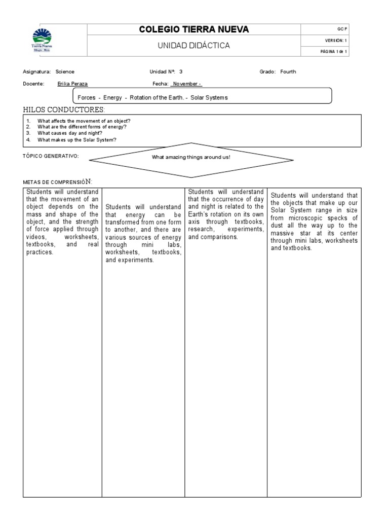 Didactic Unit 3 Science | PDF | Moon | Force