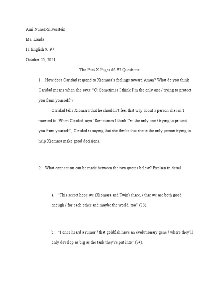 Analyzing Pages 66-92 of The Poet X | PDF