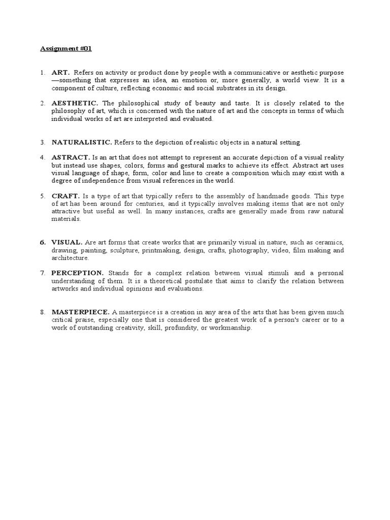 Assignment in Art Appreciation | PDF | Aesthetics | The Arts