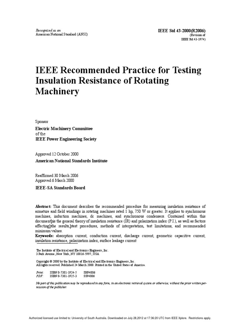 Ieee Recommended Practice For Testing Insulation Resistance of R | PDF ...