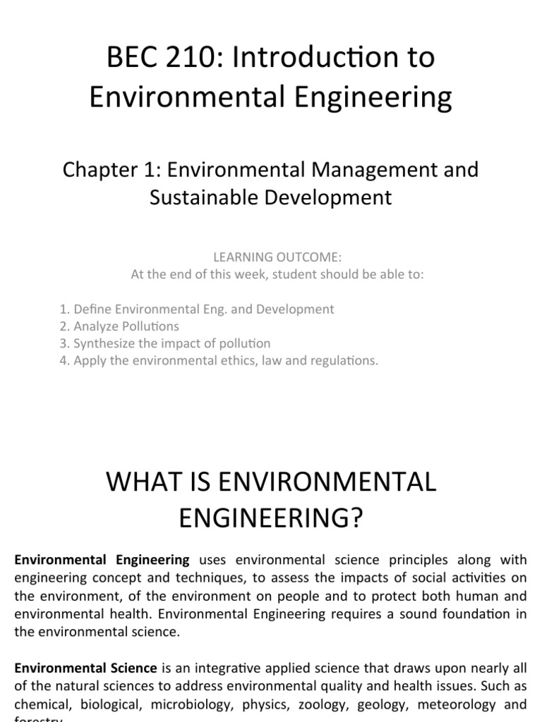 BEC 210: Introduction To Environmental Engineering: Chapter 1 ...