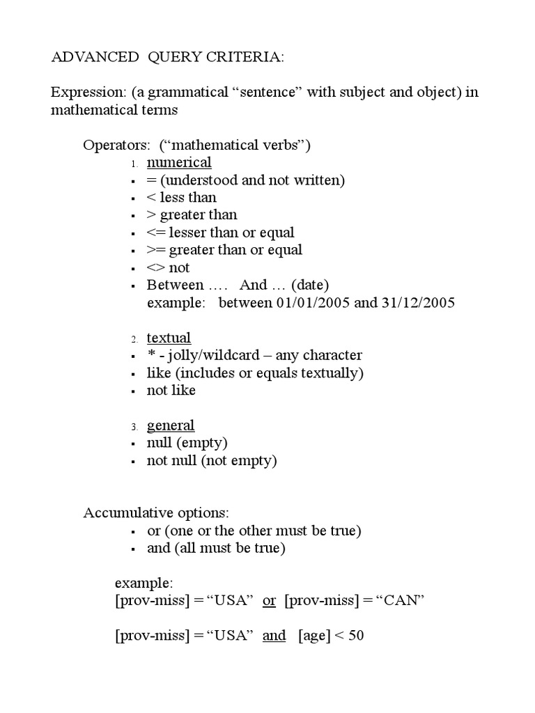 Advanced Query Criteria Explained | PDF