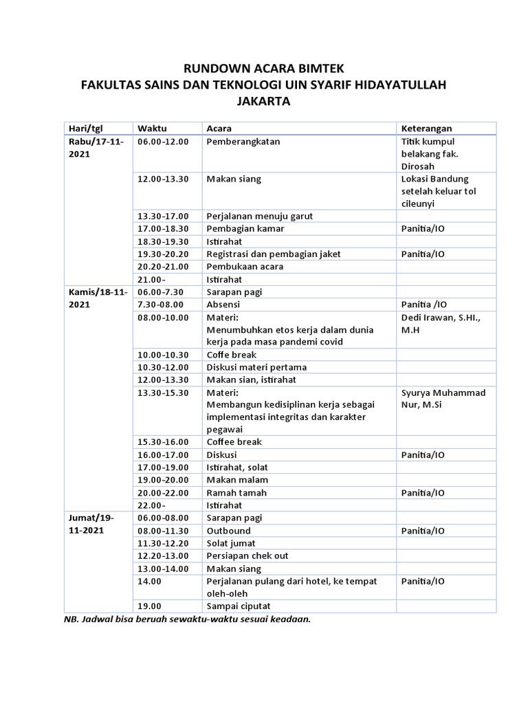 Rundown Acara Bimtek | PDF