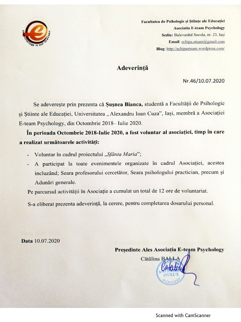Adeverinta Voluntariat | PDF