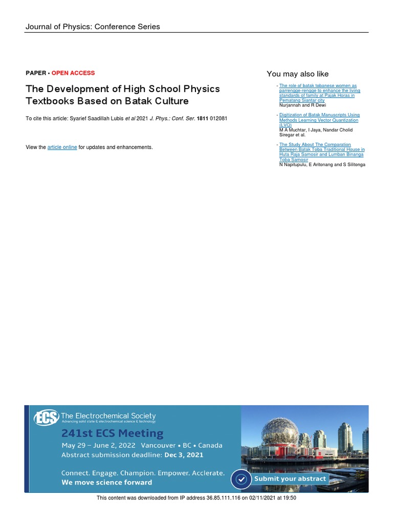 The Development of High School Physics Textbooks Based On Batak Culture ...