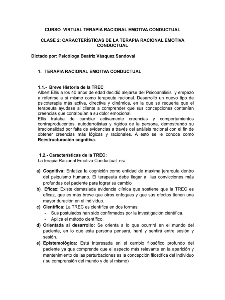 TREC | PDF | Terapia racional de comportamiento emotivo | Psicoterapia