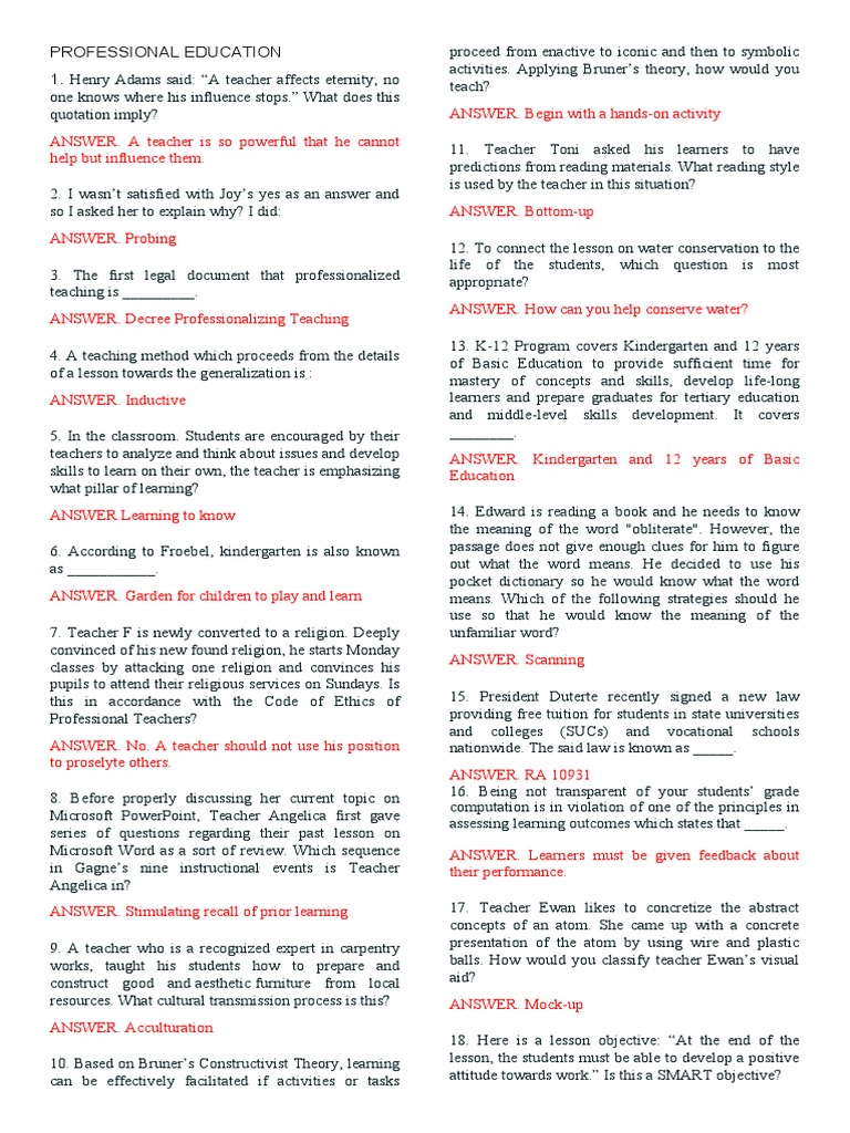 Professional Education | PDF | Teachers | Curriculum