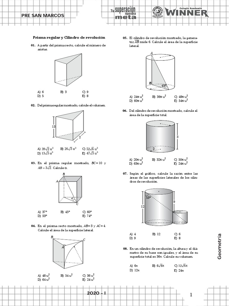 13GEOMETRIA - Prisma Regular y Cilindro de Revolucion | PDF | Geometría ...