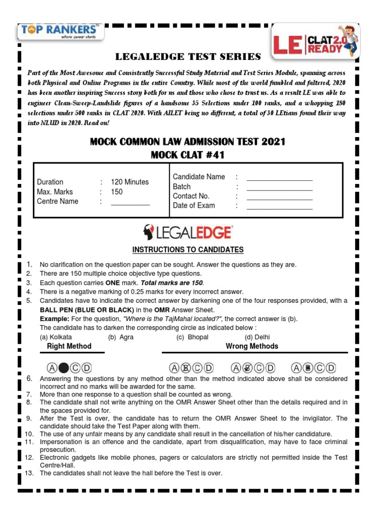 Legaledge Test Series: Instructions To Candidates | PDF | Peacekeeping