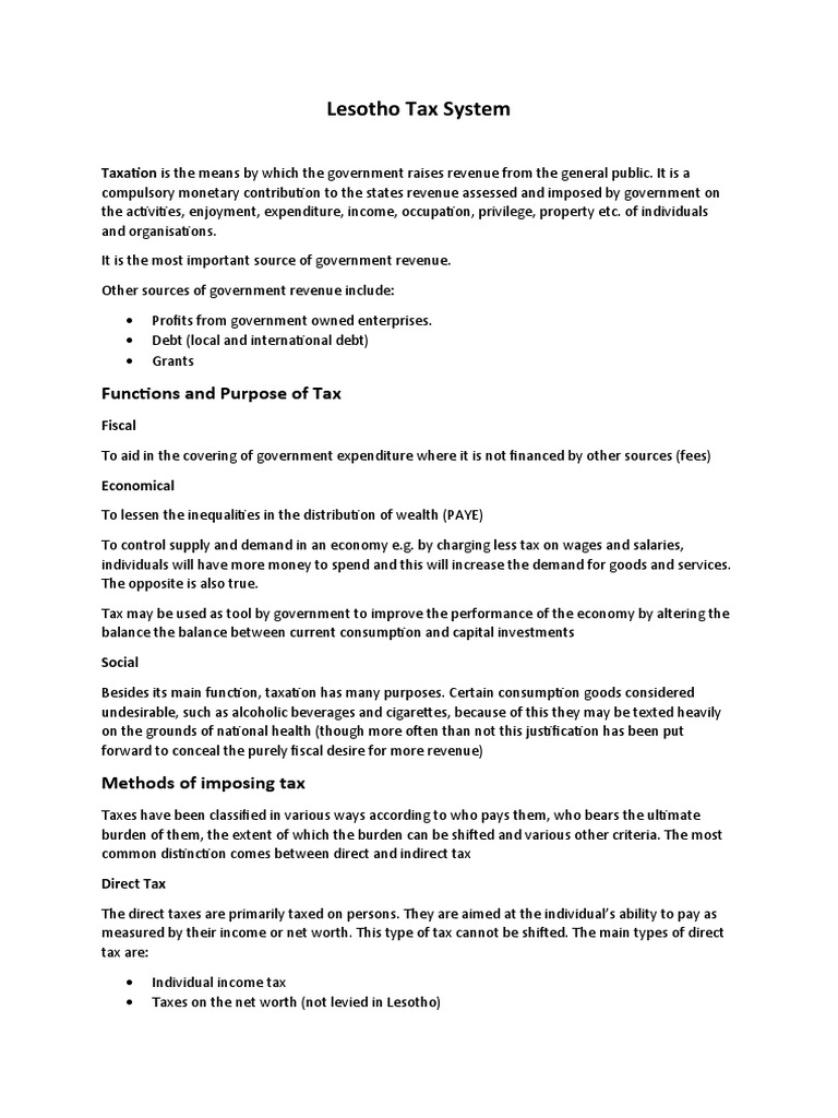 Lesotho Tax System (w1) | PDF | Taxes | Indirect Tax