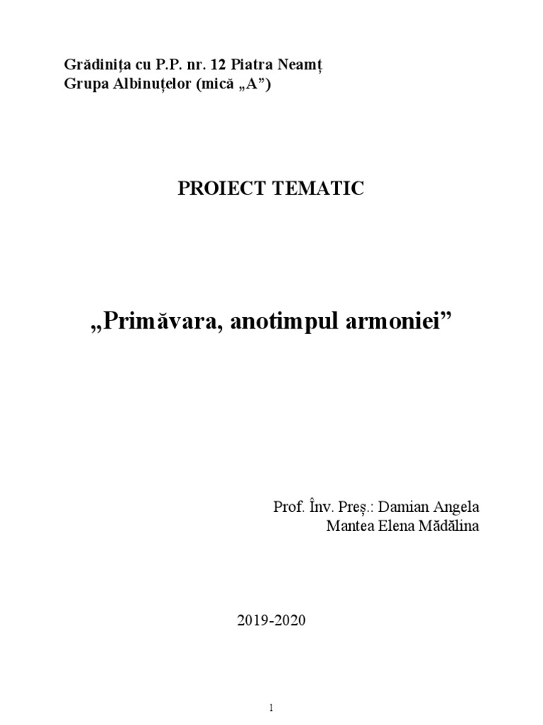 Proiect Tematic Primavara Anotimpul Armoniei | PDF
