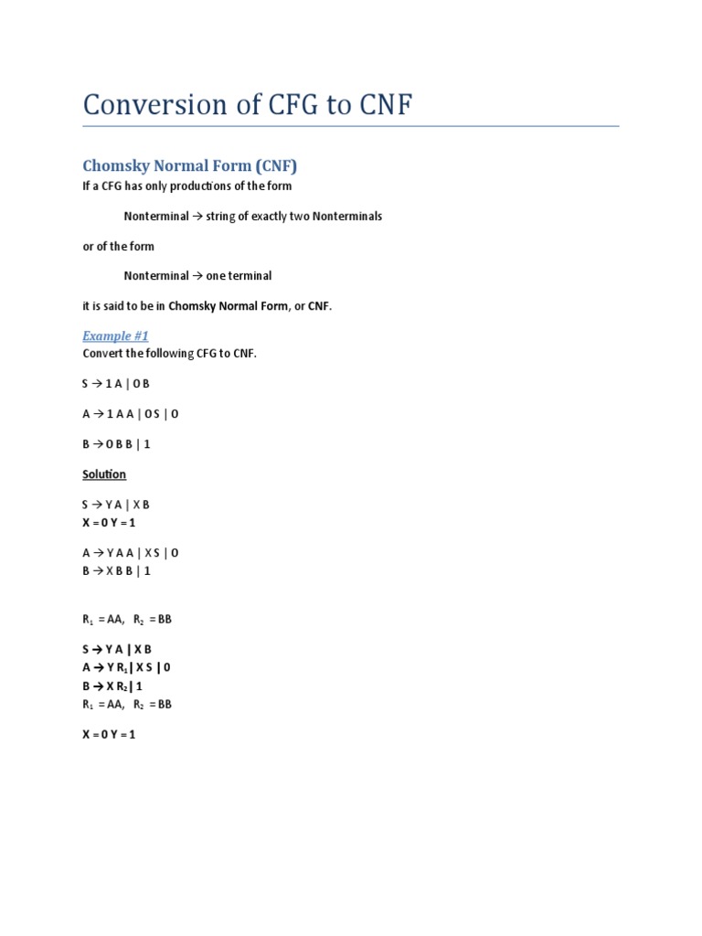 Conversion of CFG To CNF: Chomsky Normal Form (CNF) | PDF | Teaching ...