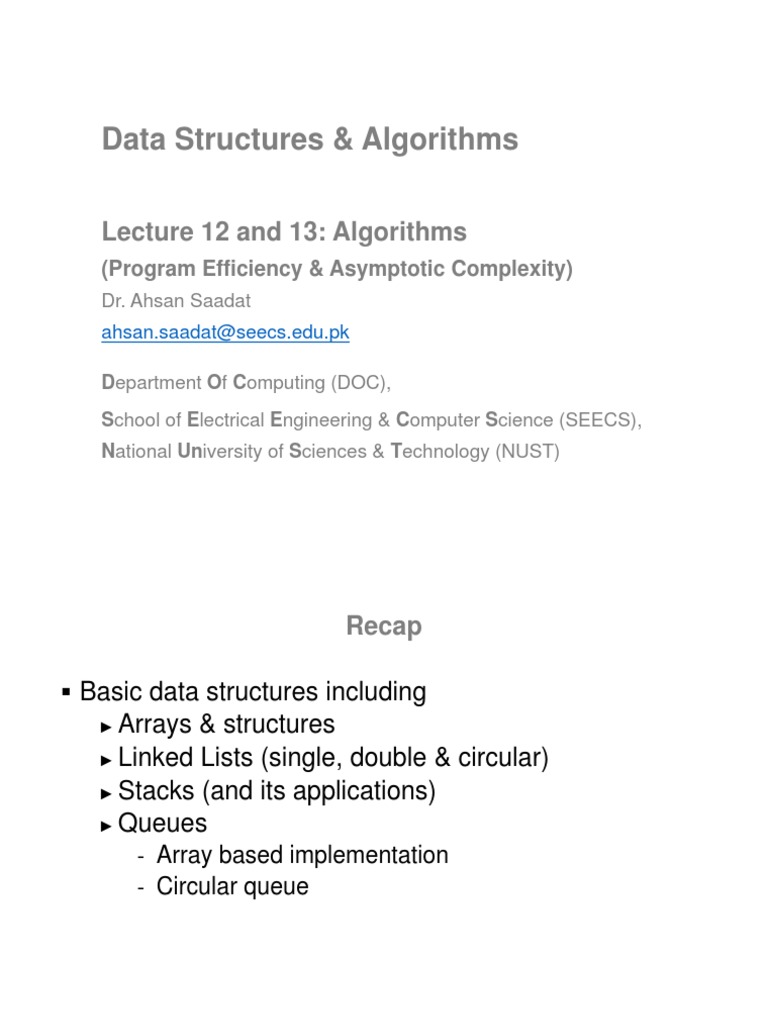 Lecture 12 13 Algorithms | PDF | Time Complexity | Algorithms