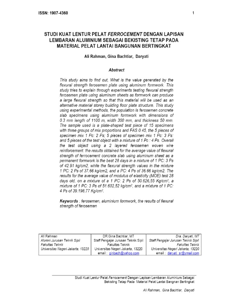 View of STUDI KUAT LENTUR PELAT FERROCEMENT DENGAN LAPISAN LEMBARAN ALUMINIUM SEBAGAI BEKISTING ...