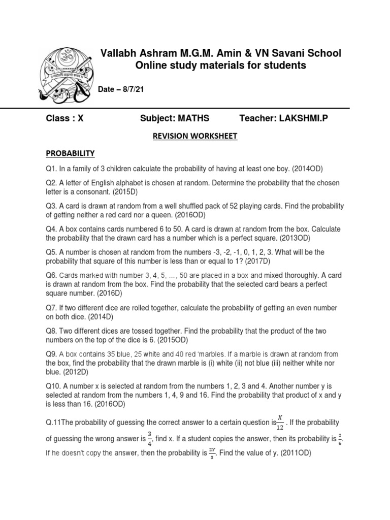 Maths Revision Worksheet | PDF | Mean | Polynomial